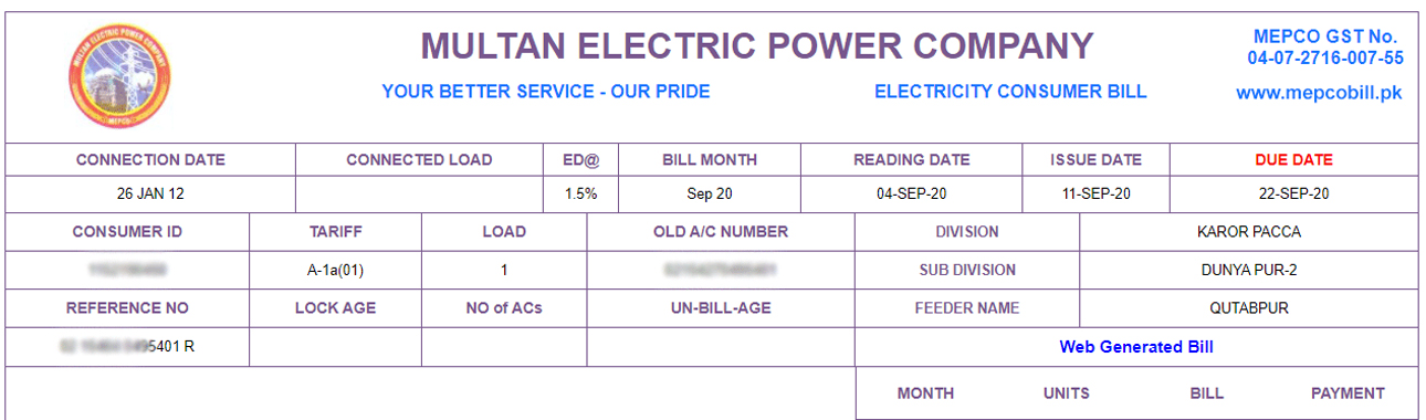 MEPCO Online Bill - Check Your December Bill in Seconds