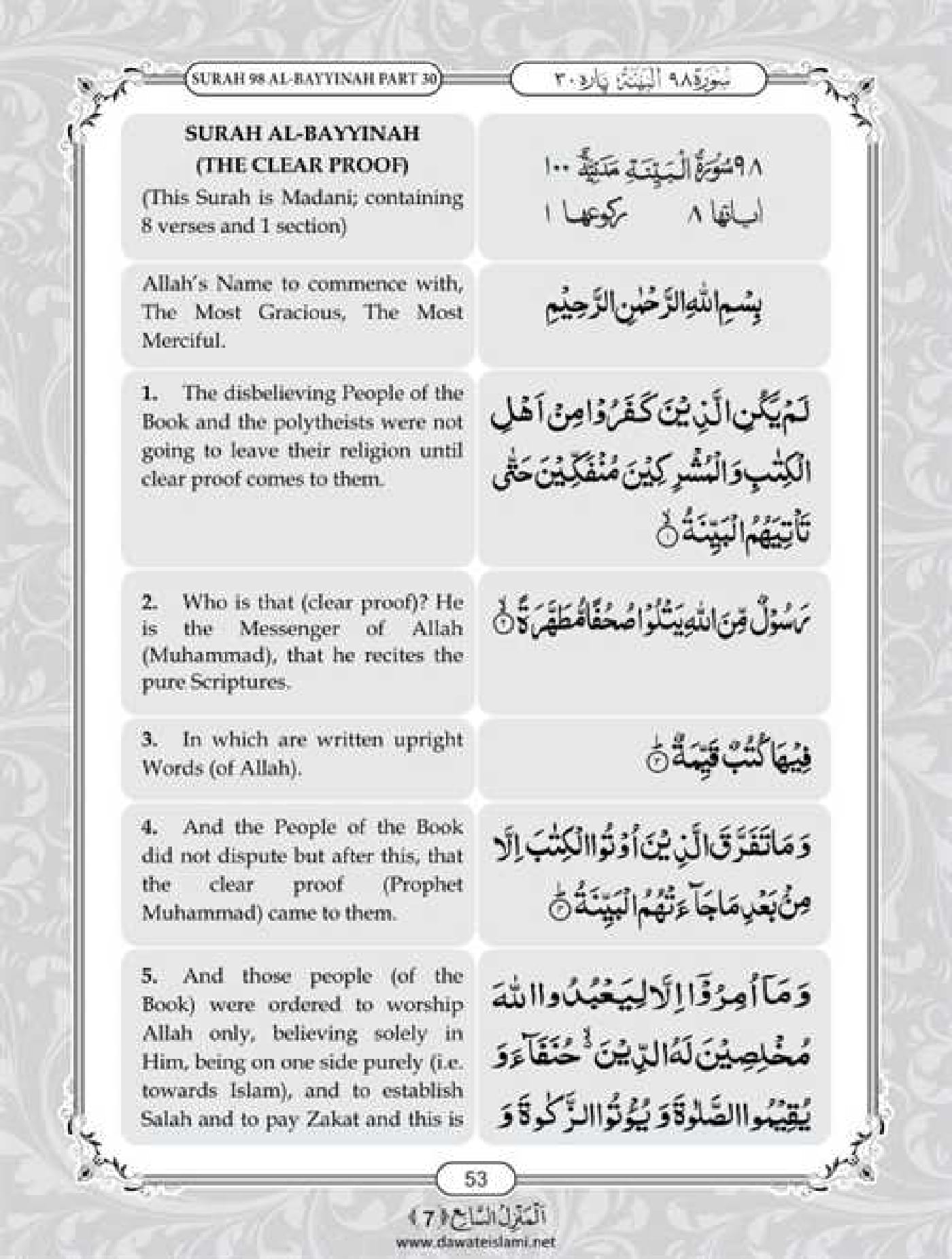 Surah Bayyinah English PDF Online Download English Translation PDF