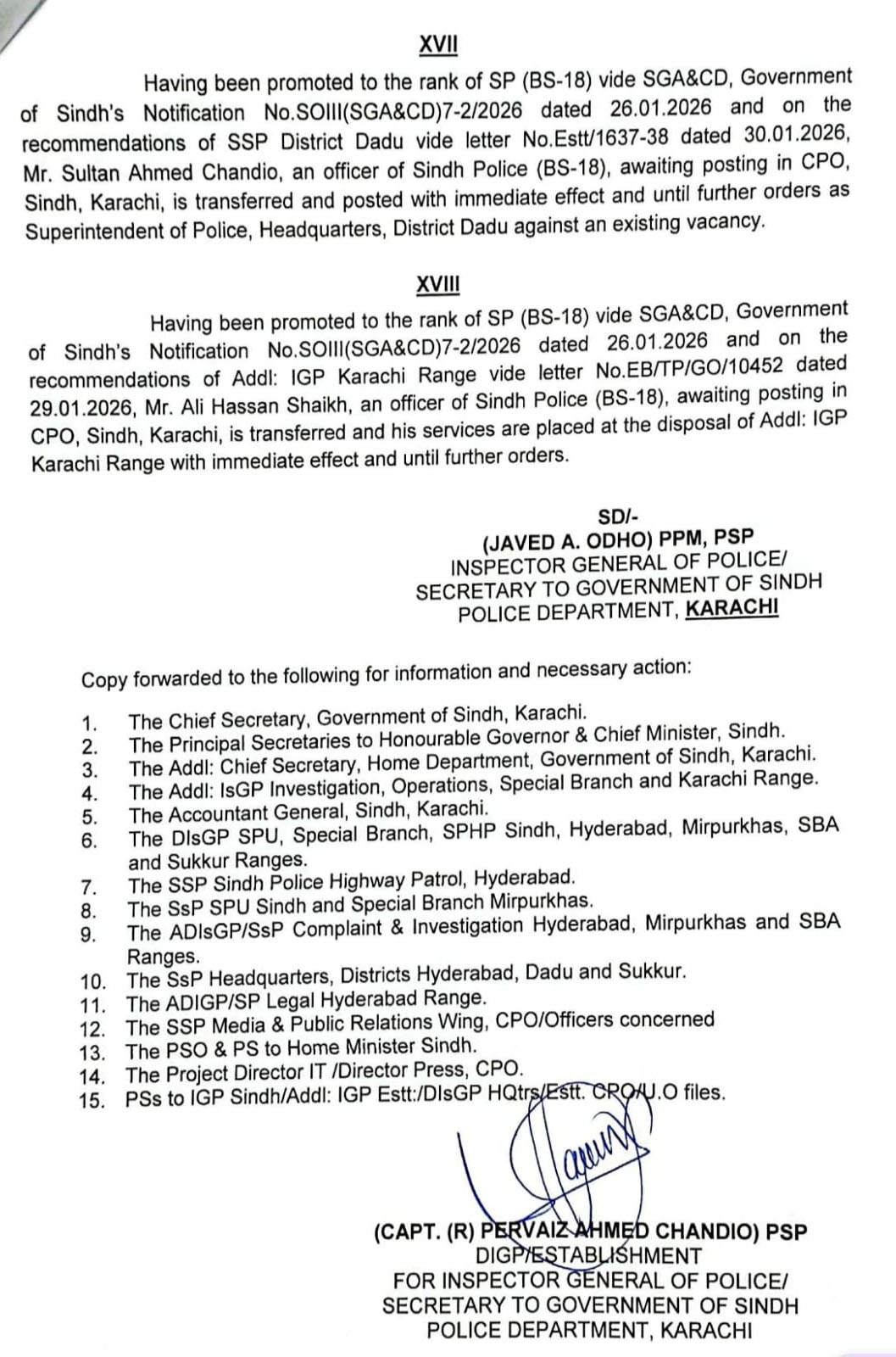 Latest News By HamariWeb : سندھ پولیس میں بڑے پیمانے پر ترقیاں اور تبادلے